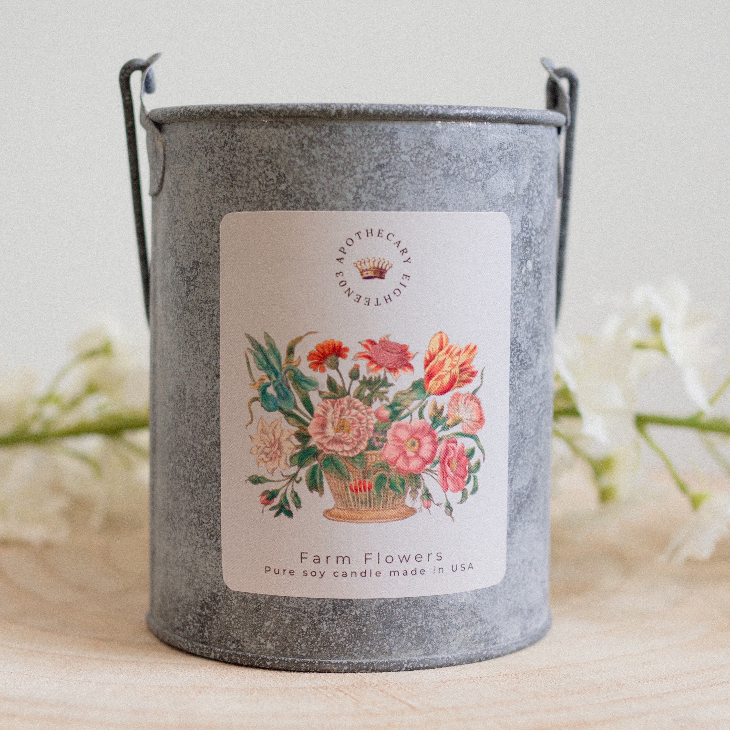 20oz. Tin Bucket Candle-Farm Flowers. 1803 Candles - Best Scented Soy ...