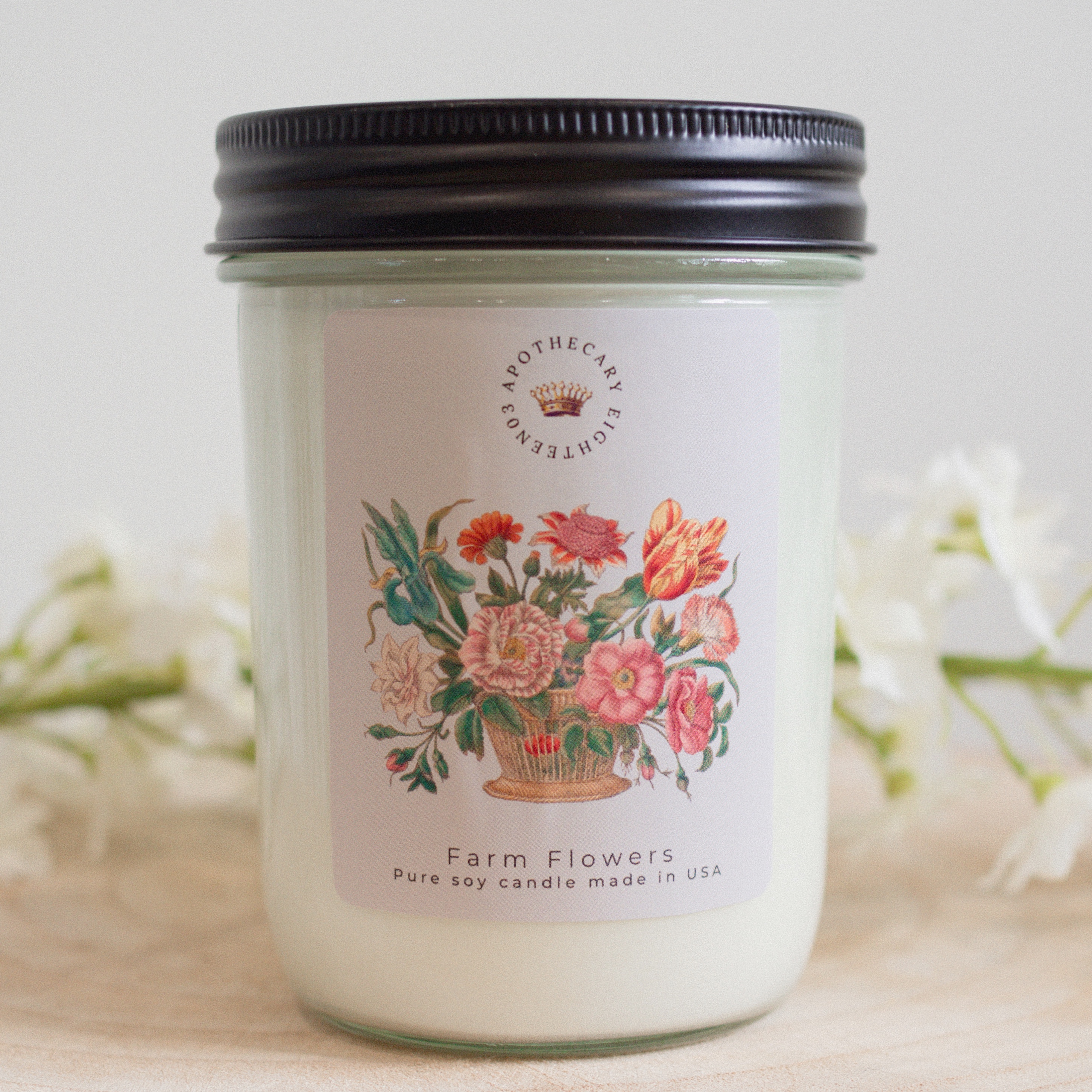 14oz. Jar-Farm Flowers. 1803 Candles - Best Scented Soy Candles!